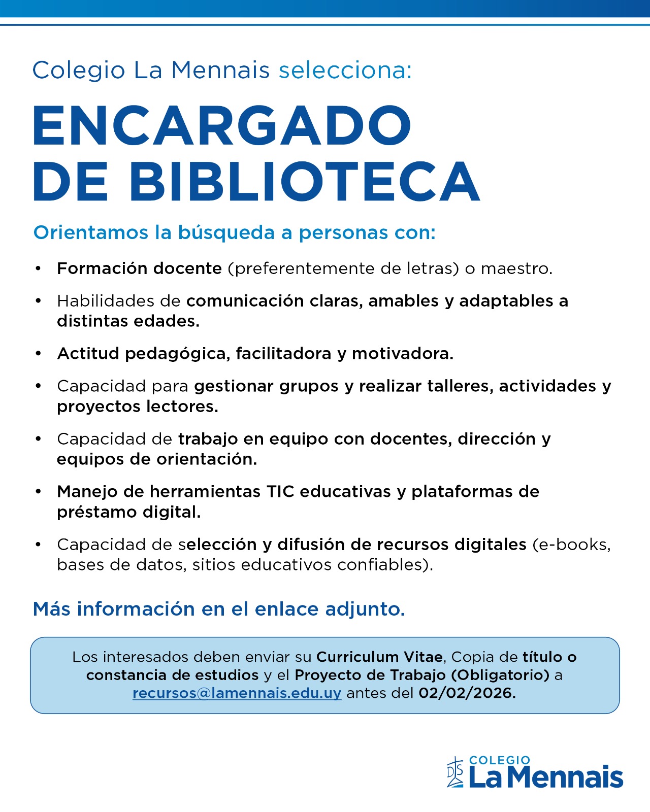 Encargado de Biblioteca – Colegio La Mennais – AUDEC
